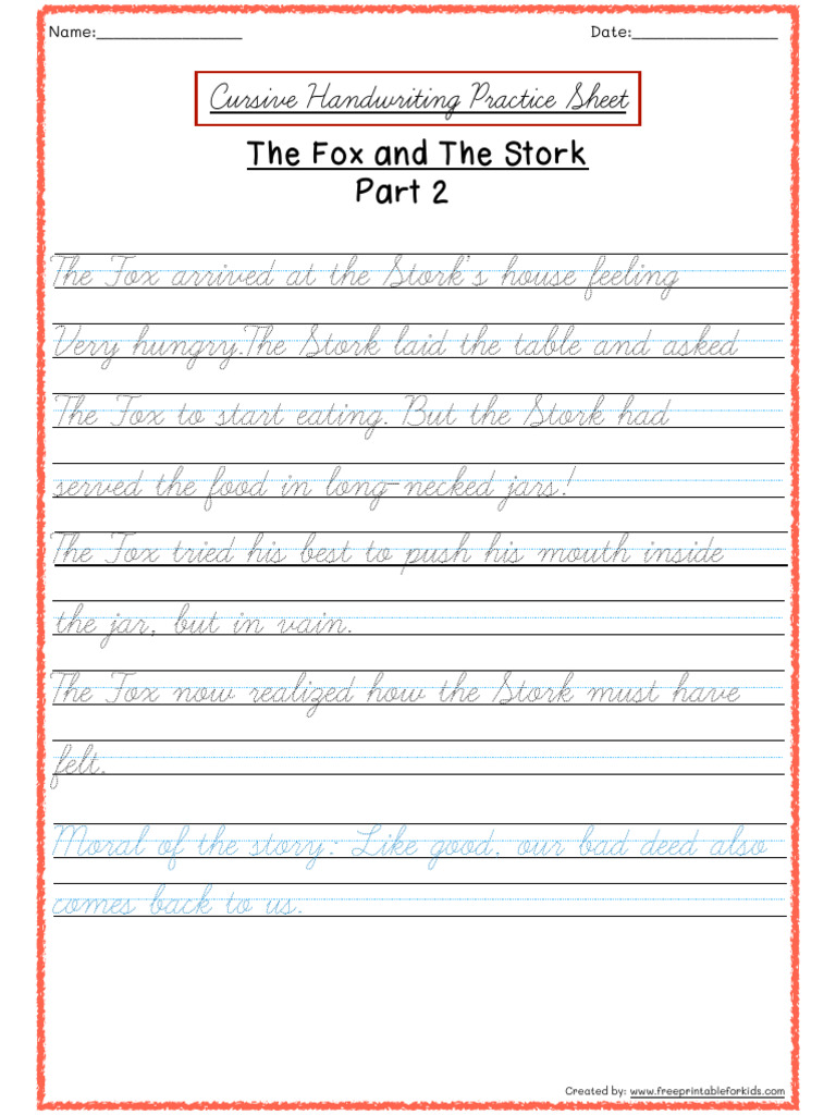 Cursive Handwriting Practice Sheet Story 2 B | PDF | Social Science ...