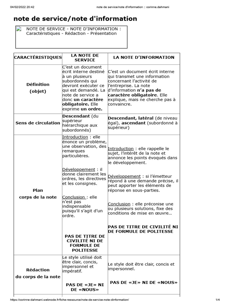 Différences entre note de service et d'information | PDF