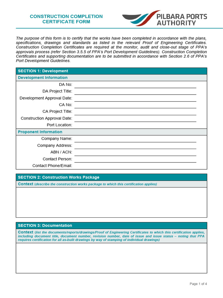 PDG Construction Completion Certificate Form | PDF