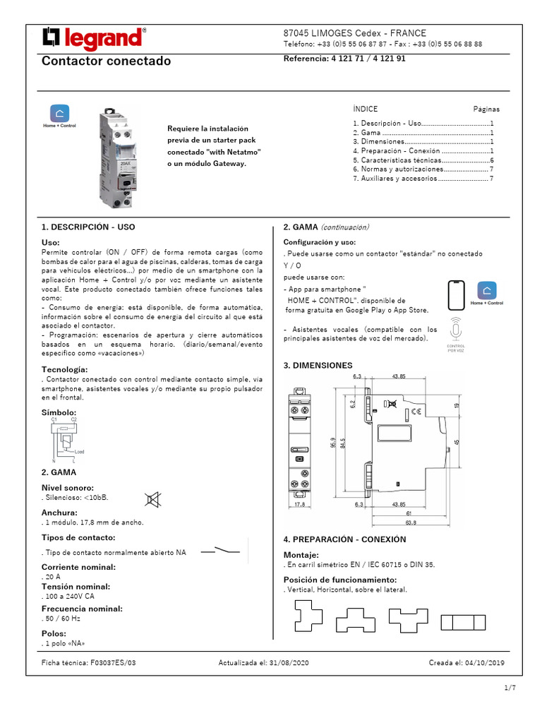 F03037ES 03 Contactor Conectado With Netatmo Legrand | PDF | Diodo emisor de luz | Smartphone