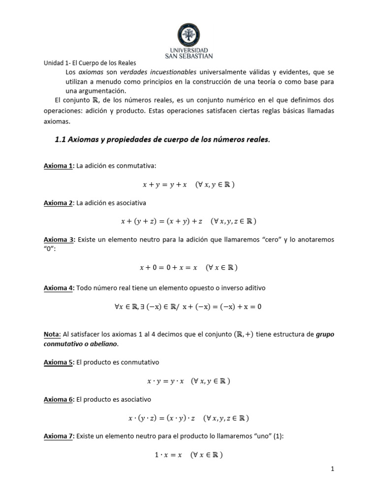 Unidad 1 Numeros Reales y Funciones Reales | PDF | Sustracción | División (Matemáticas)