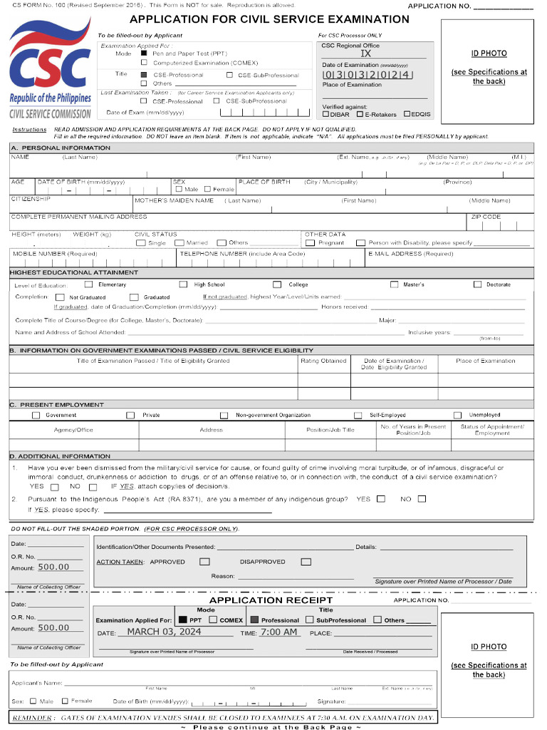 01 (Professional) Cs Form 100 - A | PDF