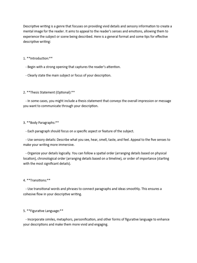 Format of Descriptive Writing | PDF | Senses | Cognitive Science