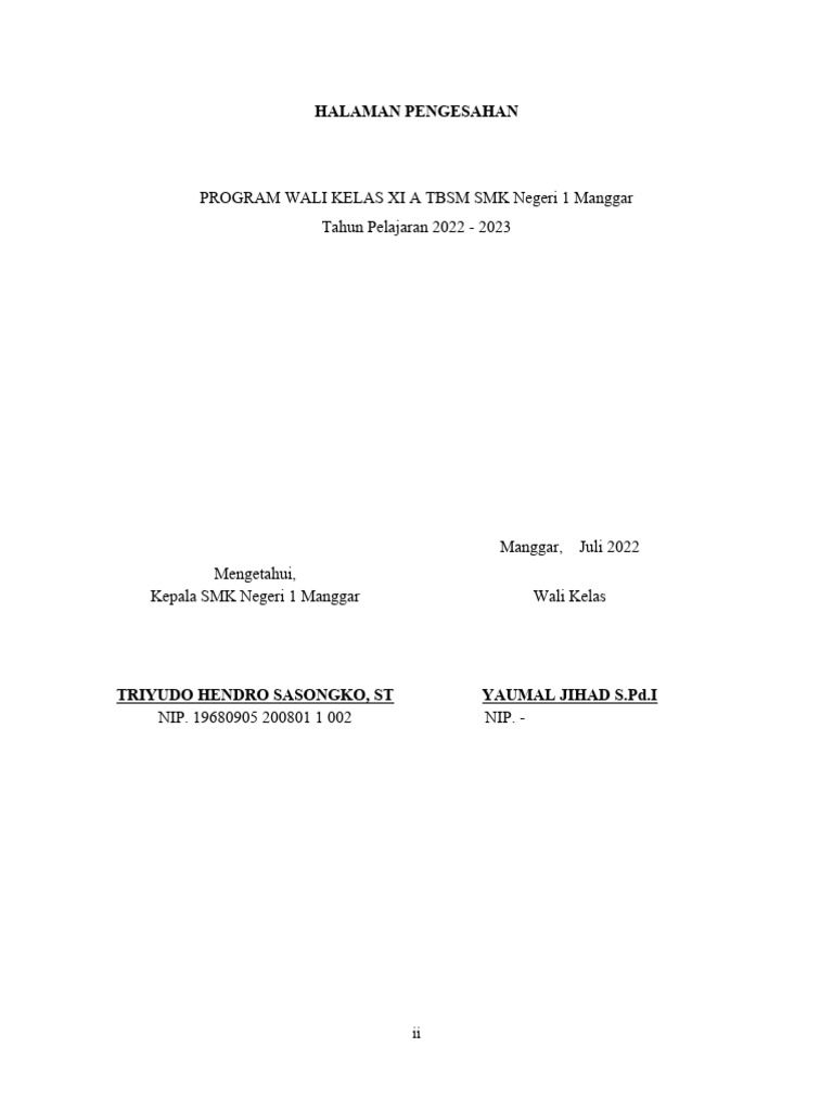 Lembar Pengesahan Proker Walikelas Xi A TSM | PDF | Karier & Perkembangan | Bisnis