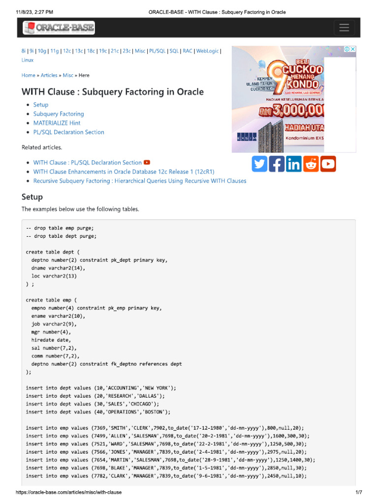 ORACLE-BASE - WITH Clause - Subquery Factoring in Oracle | PDF