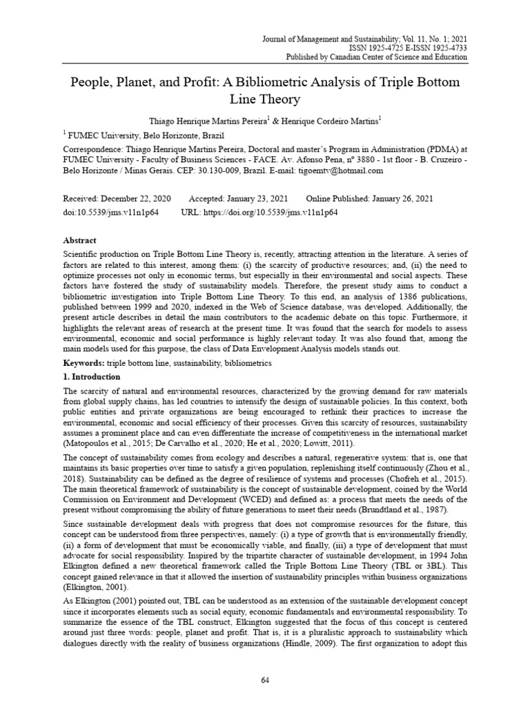 (2021) People, Planet, and Profit - A Bibliometric Analysis - TBL ...