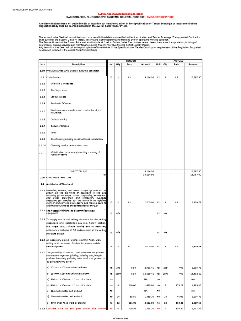 Hospital Slim River Xray BQ | PDF | Building Materials | Architectural ...
