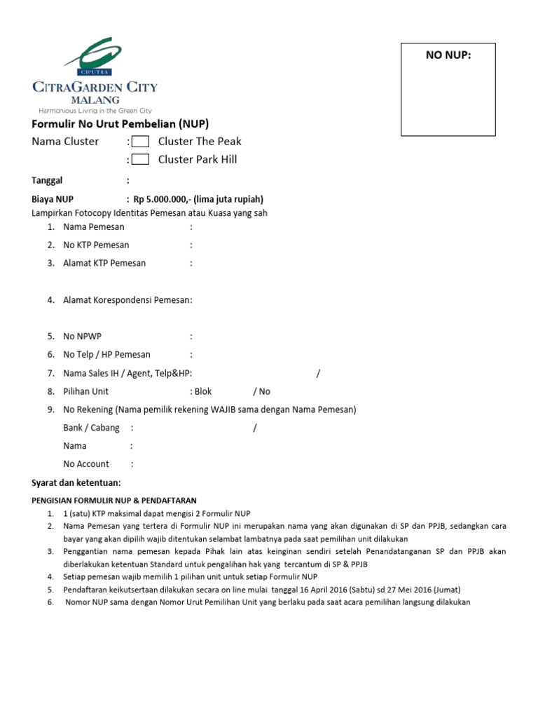 3746formulir Nup Surat Kuasa Citragarden City | PDF | Hukum