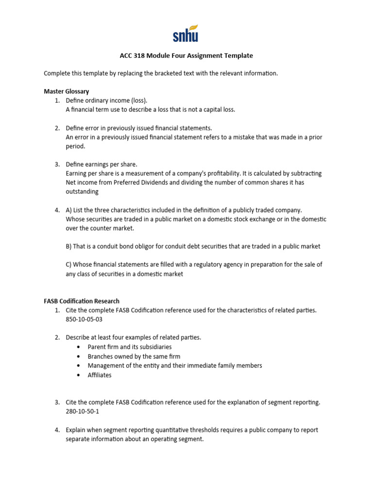 ACC 318 Module Four Assignment Template | PDF | Securities (Finance ...