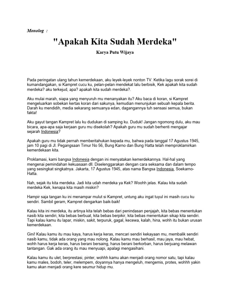 MONOLOG 1 (Apakah Kita Sudah Merdeka) | PDF