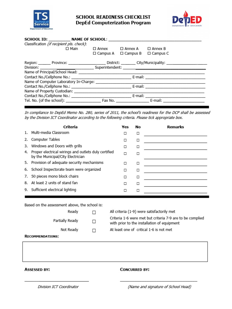 ICT DCP School Readiness Checklist | PDF | Career & Growth | Technology ...