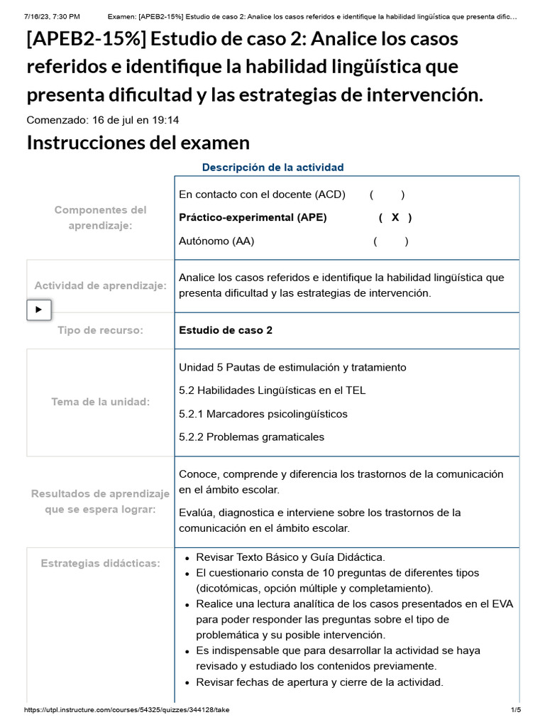 Examen - (APEB2-15%) Estudio de Caso 2 - Analice Los Casos Referidos e Identifique La Habilidad ...