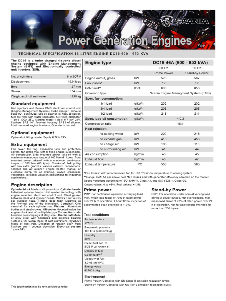 DC16 Diesel Engine Technical Specs | PDF | Engines | Diesel Engine