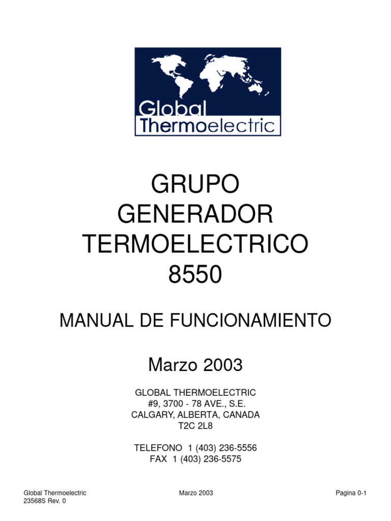 Manual de Operación TERMOGENERADOR 8550 | PDF | Ingenieria Eléctrica | Energia electrica