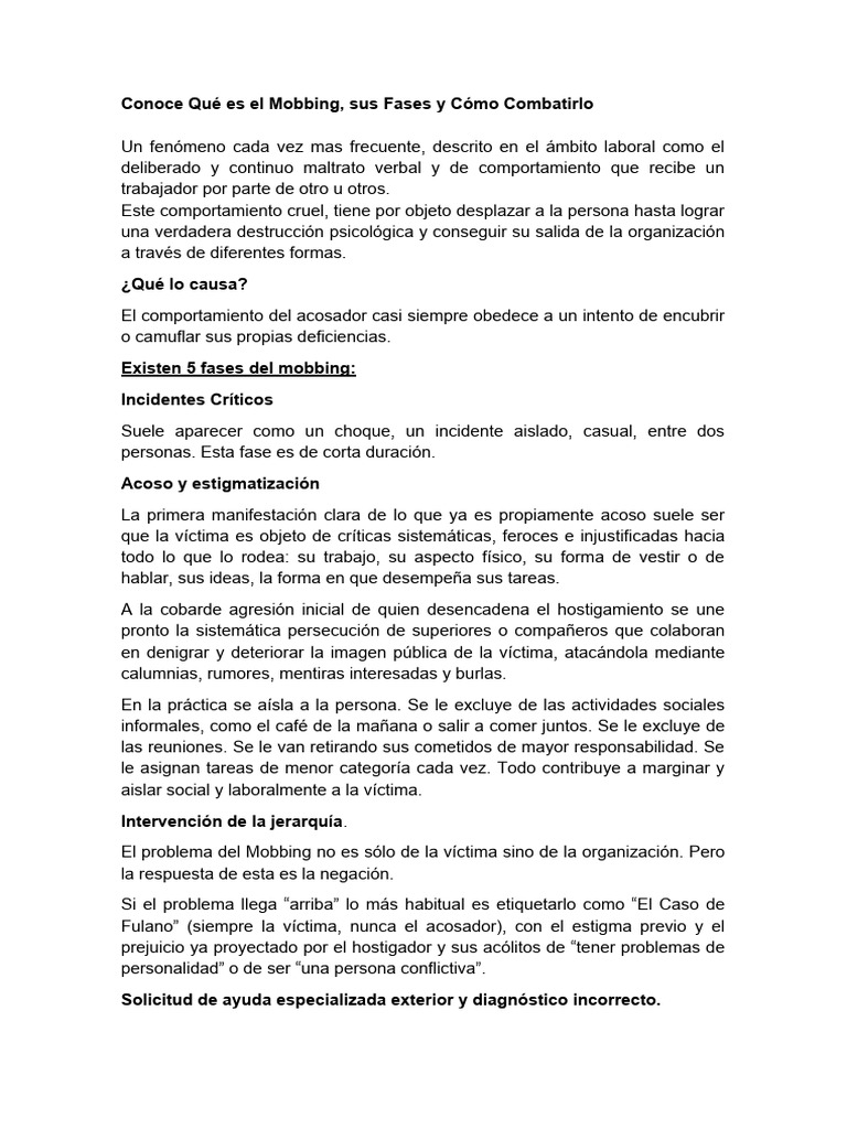 Conoce Qué Es El Mobbing | PDF | Ciencias del comportamiento | Conceptos psicologicos