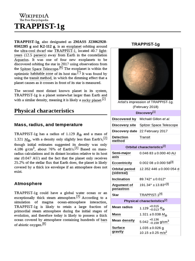 TRAPPIST 1g | PDF | Exoplanet | Nature