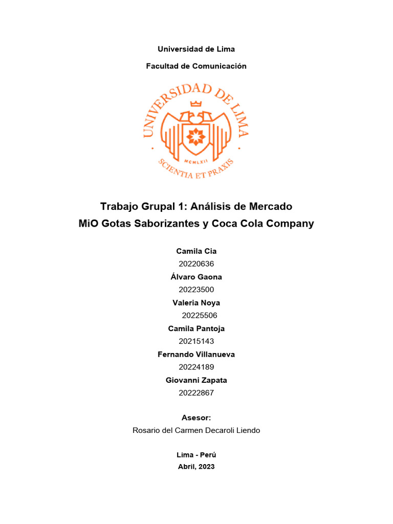 Análisis de Mercado: MiO y Coca Cola | PDF | La compañia de coca Cola ...
