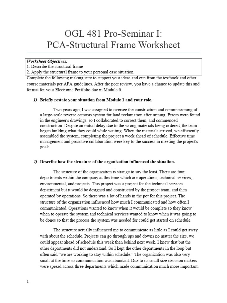 Ogl 481 - Pca Structural Frame | PDF | Cognition