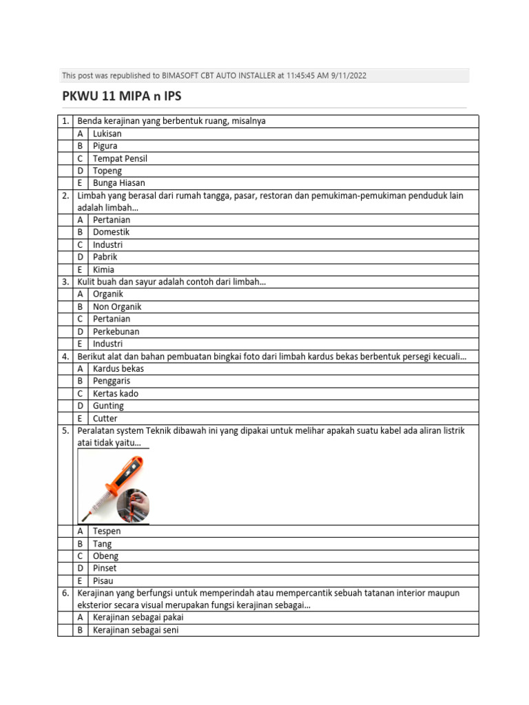 Soal PKWU Kelas 11: Limbah dan Produksi | PDF