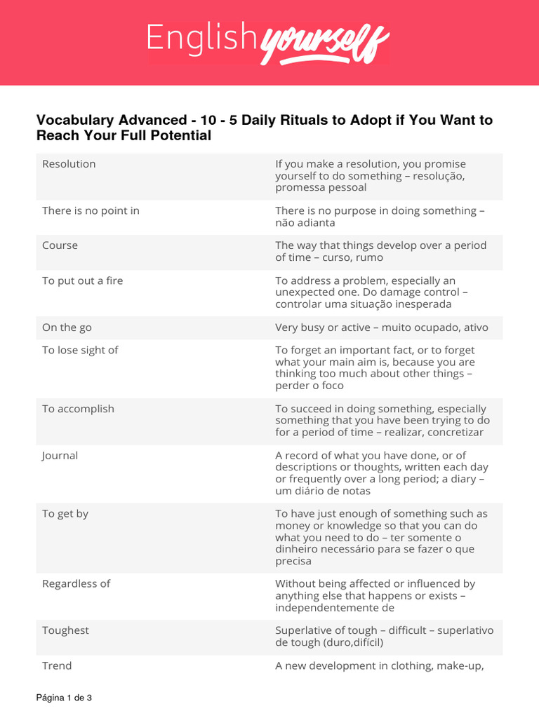 Vocabulary Advanced - 10 - 5 Daily Rituals To Adopt If You Want To ...