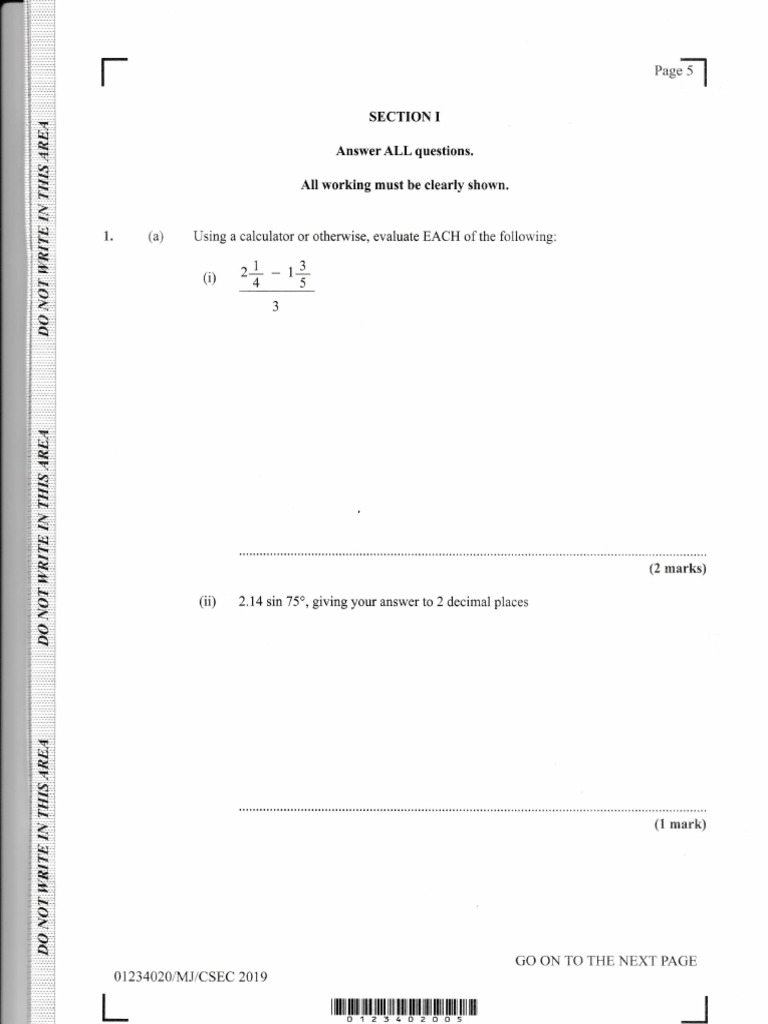 CSEC 2019 Math Exam Questions and Solutions | PDF | Mathematics ...
