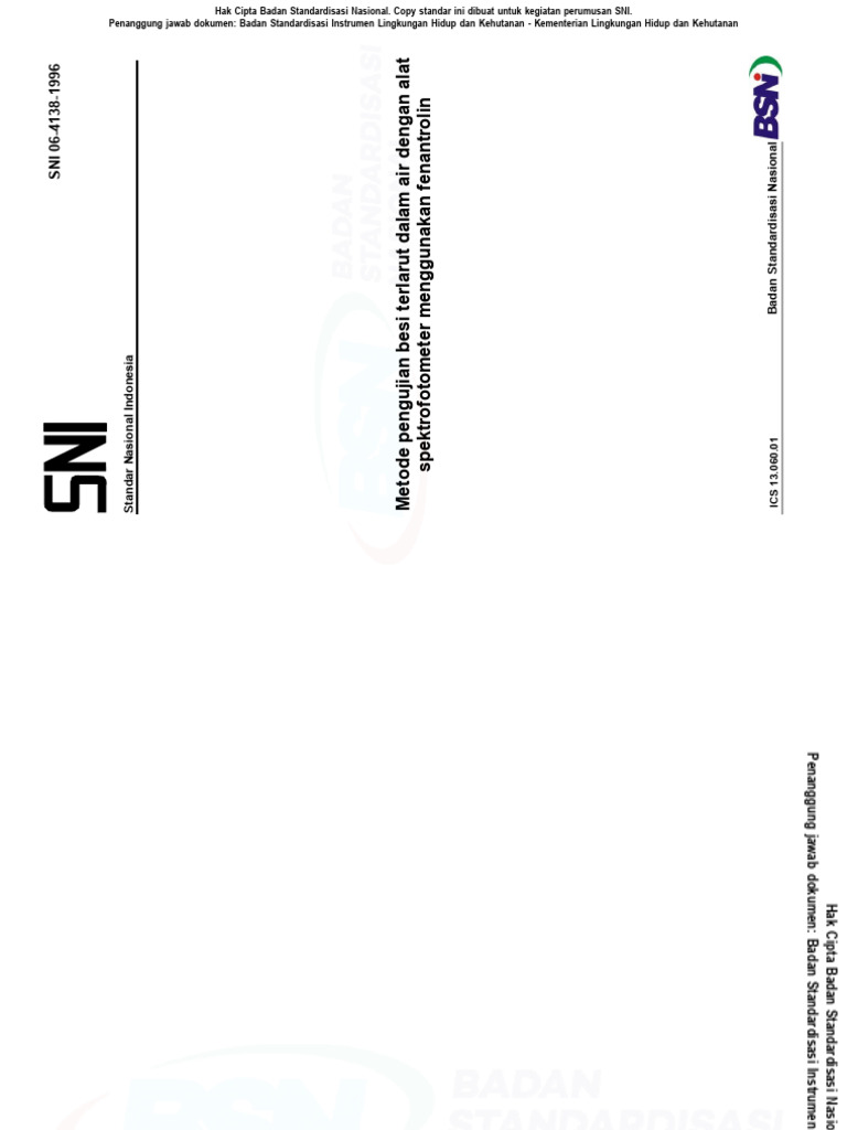 SNI 06 4138 1996 Metode Pengujian Besi Terlarut Dalam Air Dengan Alat Spektrofotometer ...