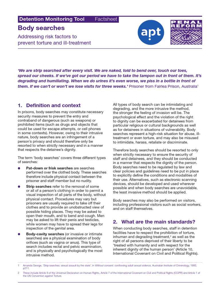 Body Searches in Prisons: Risks & Standards | PDF | Detention ...