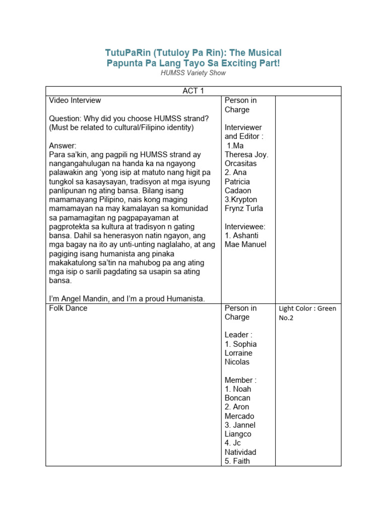 Variety Show Script | PDF | Graphic Design | Rainbow