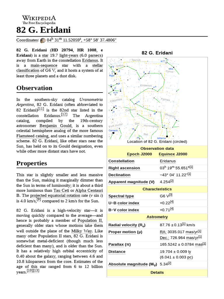 82 G. Eridani | PDF | Astronomical Objects | Stars