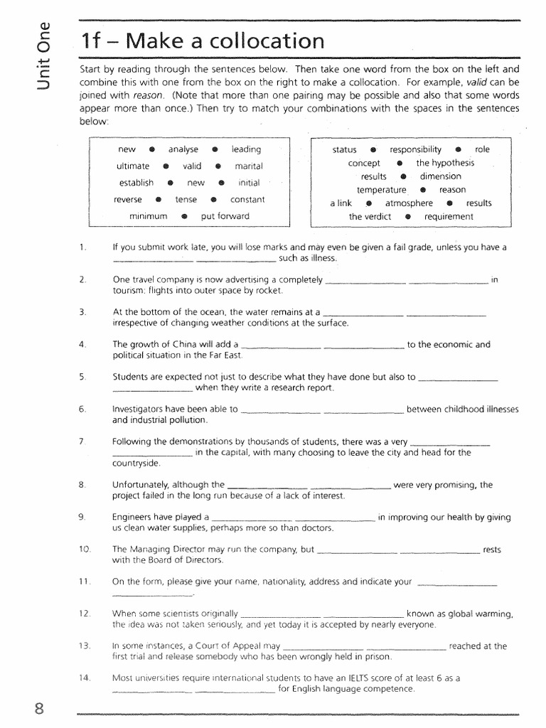 Collocation and Sentence Matching Exercise | PDF