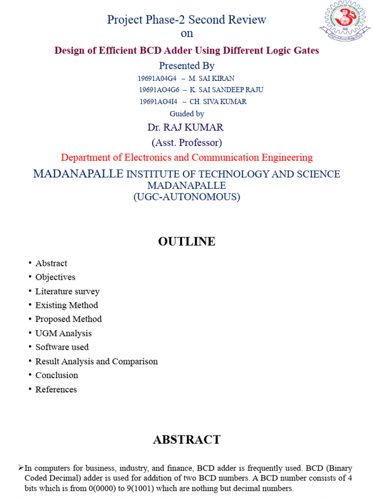 Project Phase-2 Second Review On: Design of Efficient BCD Adder Using ...
