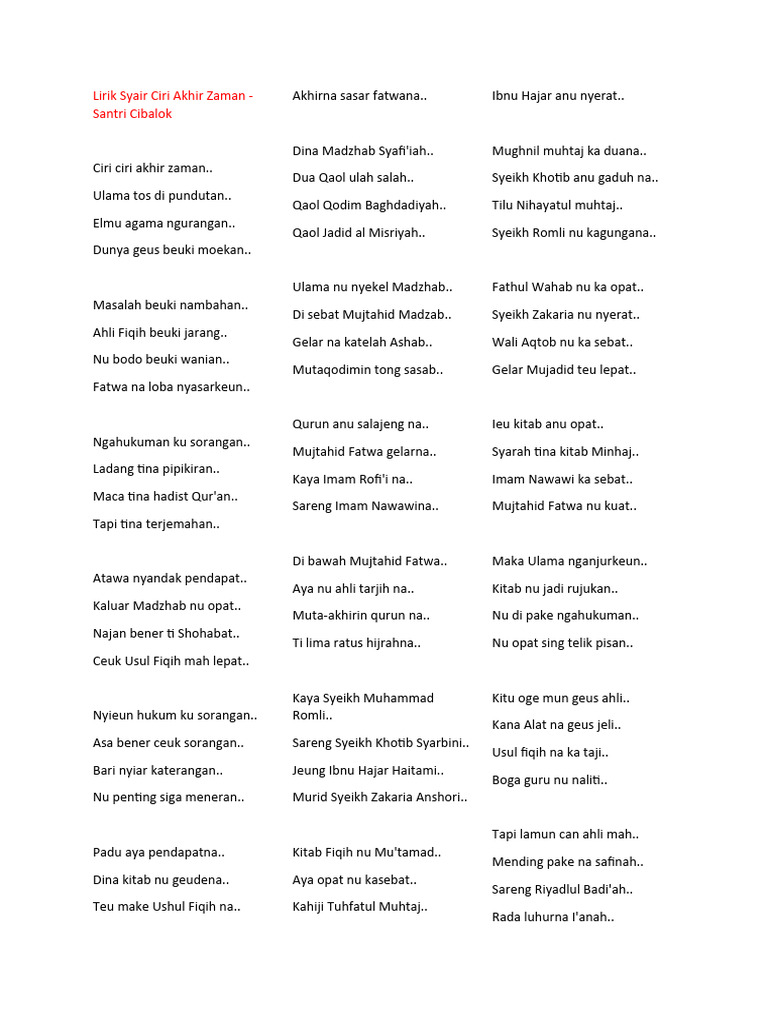 Lirik Syair Ciri Akhir Zaman | PDF