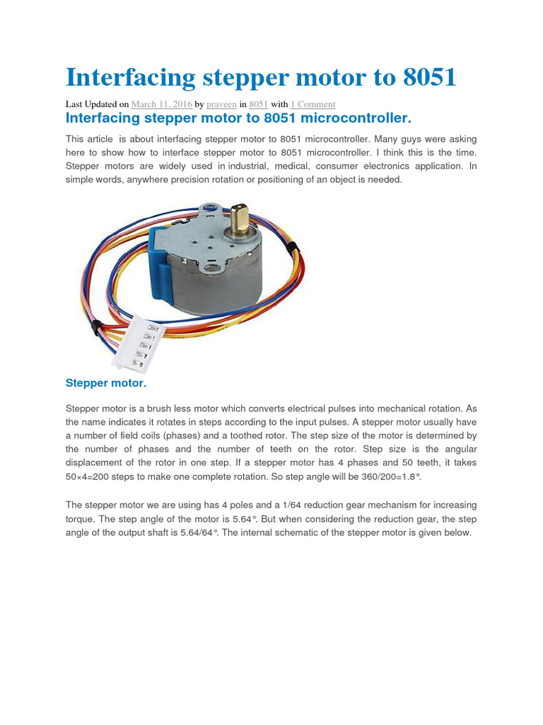 Interfacing stepper motor to 8051 | PDF | Electric Motor | Electronic Engineering