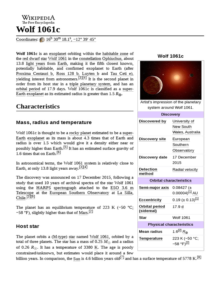 Wolf 1061c | PDF | Planetary Habitability | Astrophysics