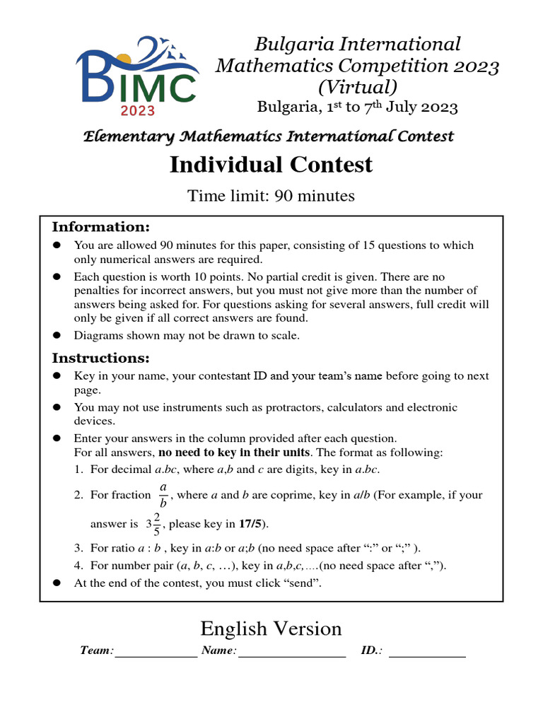 BIMC-2023 Keystage-2 Individual Final-Version.x17381 | PDF | Numbers ...