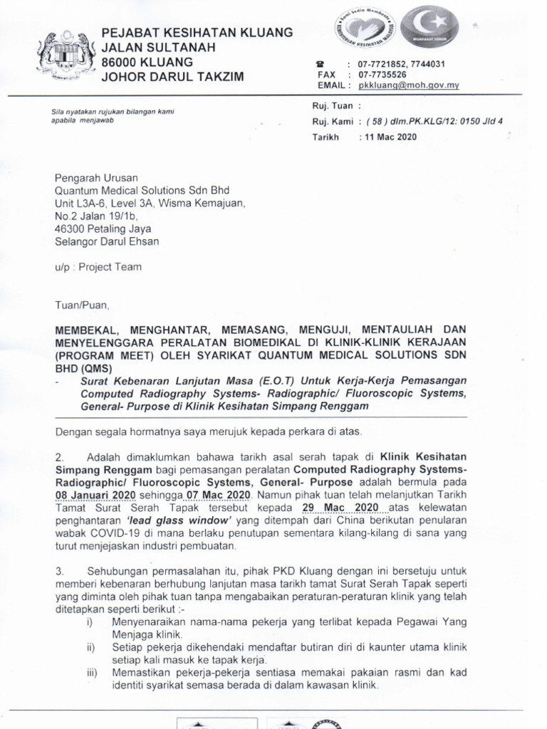 Surat Lanjutan Masa (Eot) KKSR | PDF