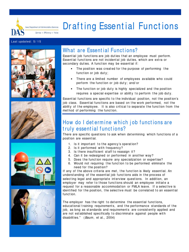 Drafting Essential Functions 51915 | PDF | Americans With Disabilities ...