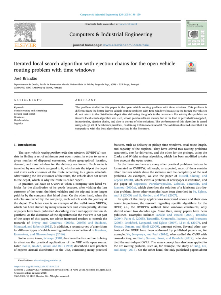 1 s2.0 S0360835218301682 Main | PDF | Mathematical Optimization | Computational Science