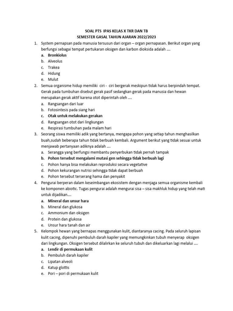 SOAL PTS IPAS KELAS X TKR DAN TB - Wulan Agustin | PDF