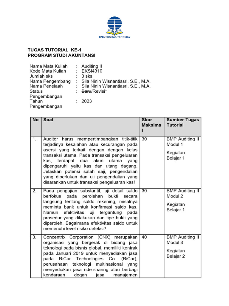 Soal Tugas 1 - Auditing II Tinggal No 3 | PDF