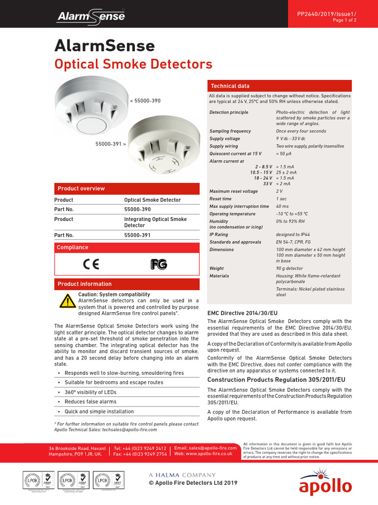 PP2640 AlarmSense Optical Smoke Detectors | PDF | Electrodynamics | Optics