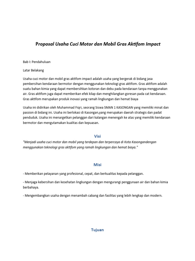 Proposal Usaha Cuci Motor Modern | PDF