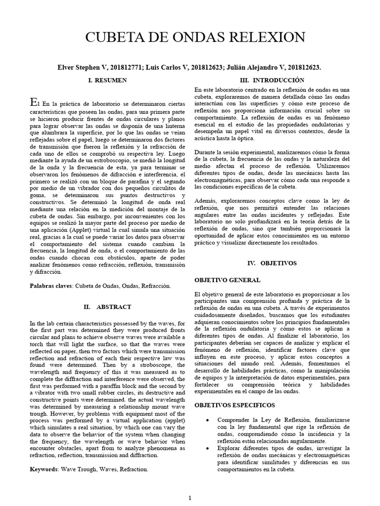 Reflexión de Ondas en Cubeta | PDF | Olas | Longitud de onda