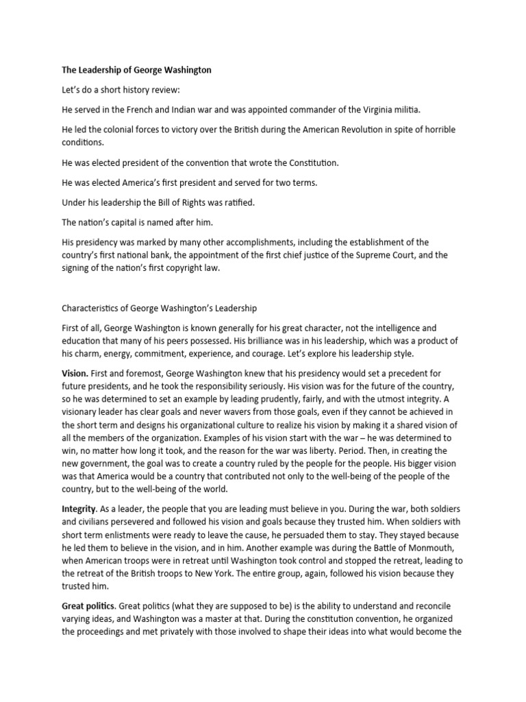 The Leadership of George Washington | PDF | Leadership | George Washington