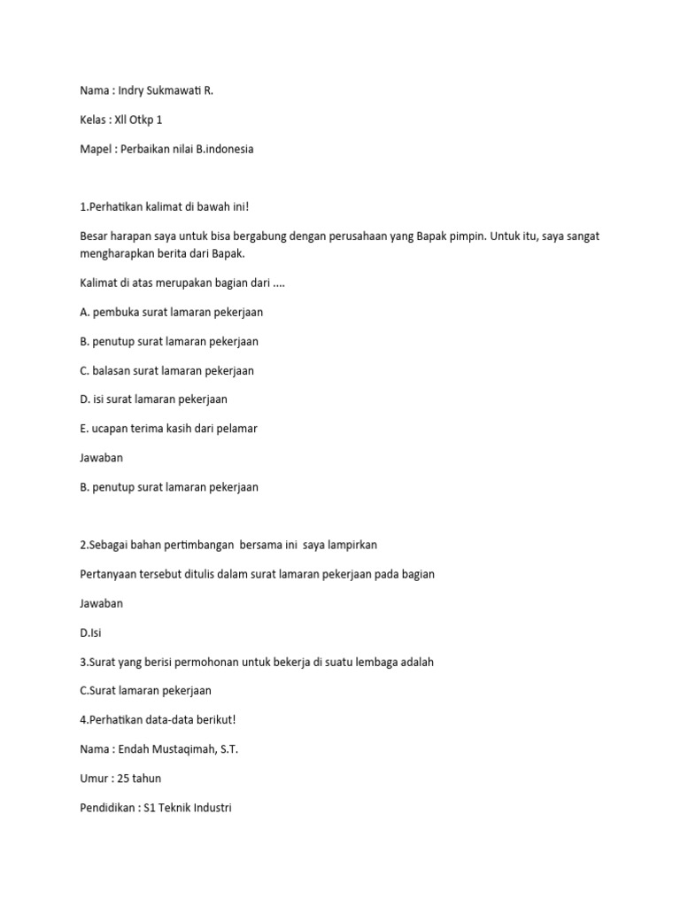 Soal B.indonesia | PDF | Karier & Perkembangan | Olahraga & Rekreasi