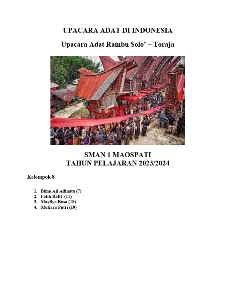 Upacara Adat Rambu Solo' | PDF