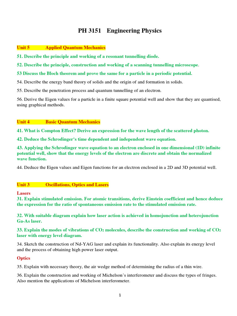 16 Mark Question Bank Engineering Physics | PDF | Waves | Laser
