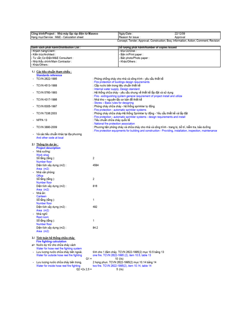 Bảng tính thiết kế PCCC | PDF