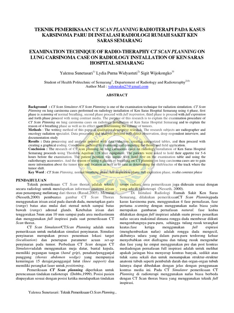 Teknik Pemeriksaan CT - Scan Planing Radioterapi | PDF | Lung Cancer | Radiology