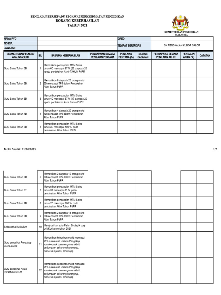Contoh 1-Borang Keberhasilan | PDF